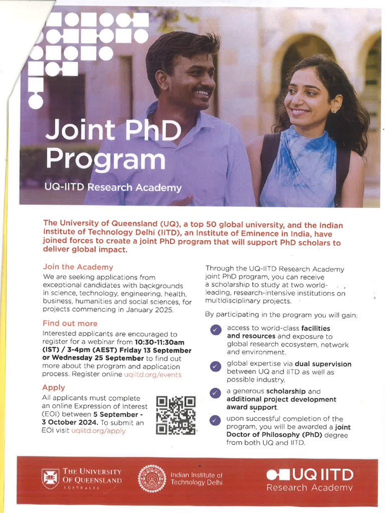 Joint PHD Program-IITD& UQ | PDF