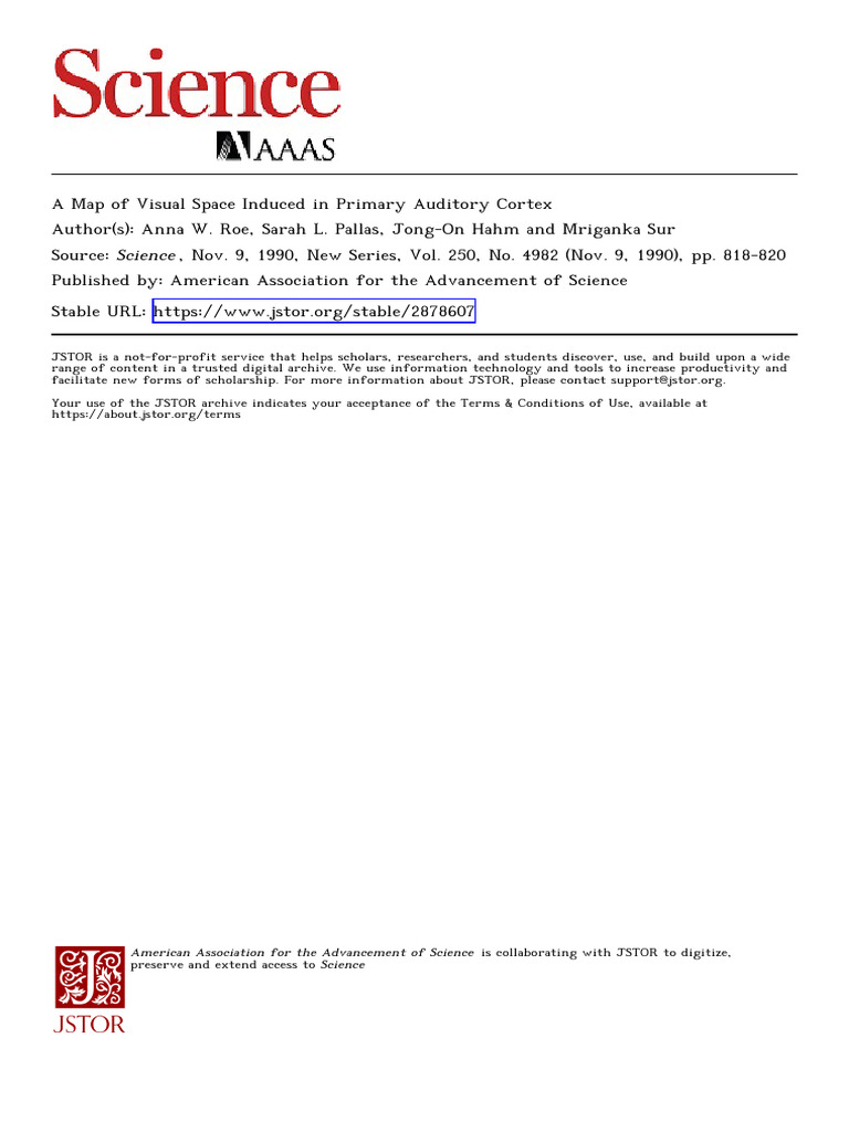 1990 - Roe - A Map of Visual Space Induced in Primary Auditory Cortex ...
