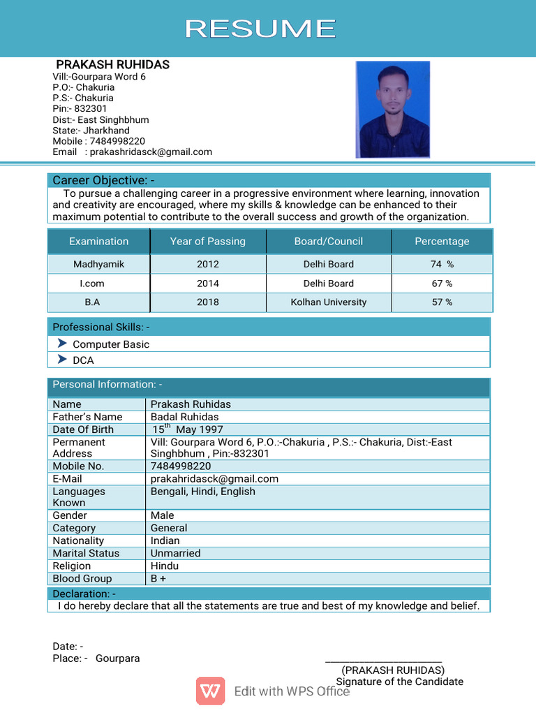Prakash Ruhidas Resume Overview | PDF