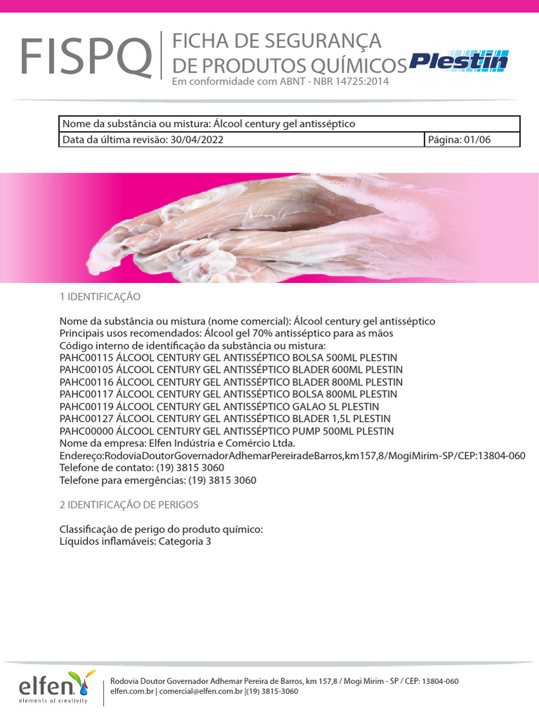 FISPQ Álcool Century Gel Antisséptico - REV - 03 | PDF | Embalagem e ...