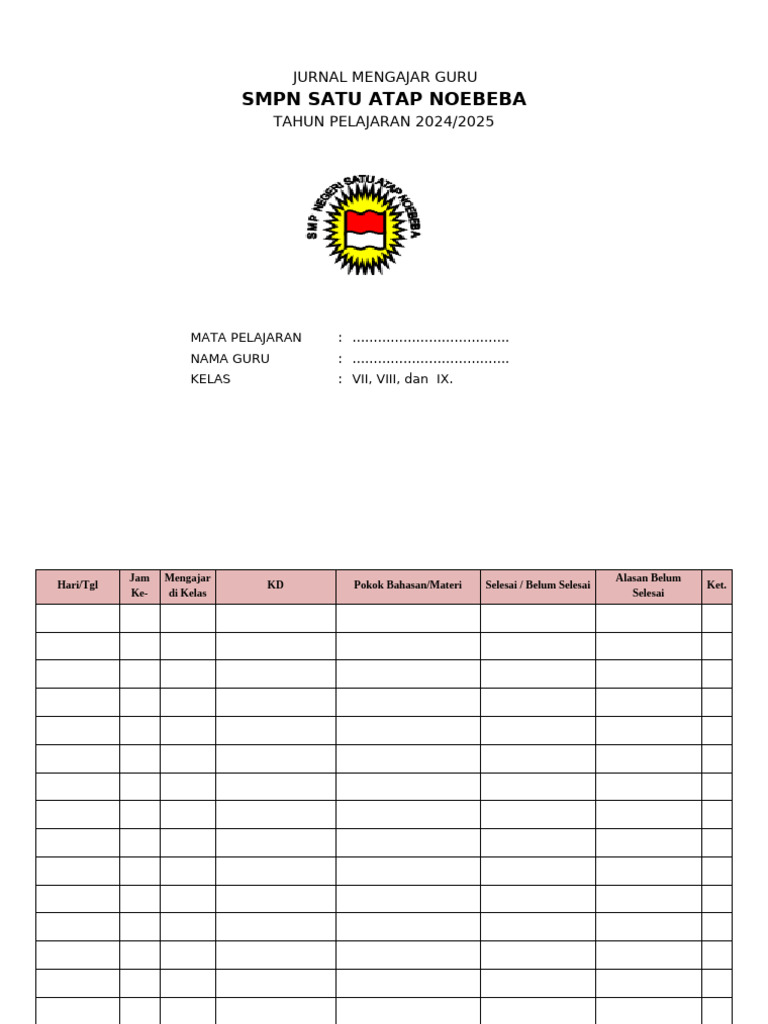 Jurnal Mengajar Guru Tapel 2024 2025 | PDF
