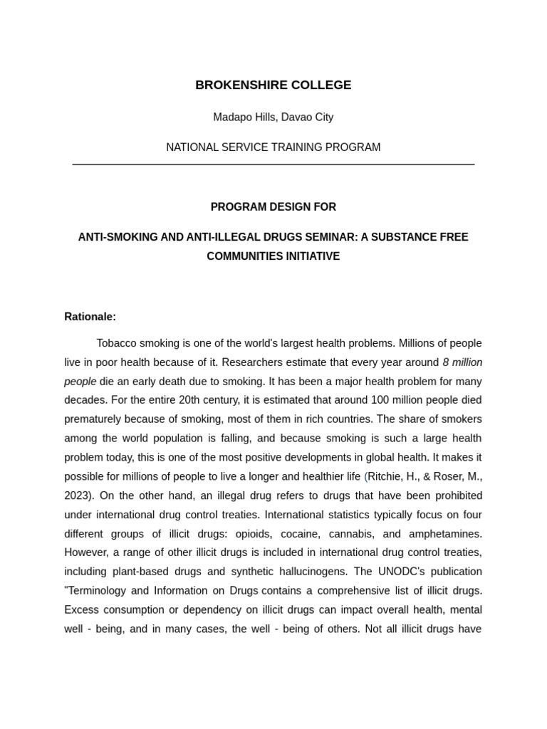 Education Department (Program Design) | PDF | Tobacco Smoking | Addiction