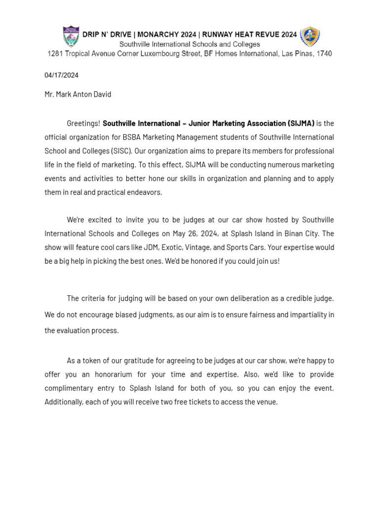 Invitation For Judges - Mark Anton David | PDF