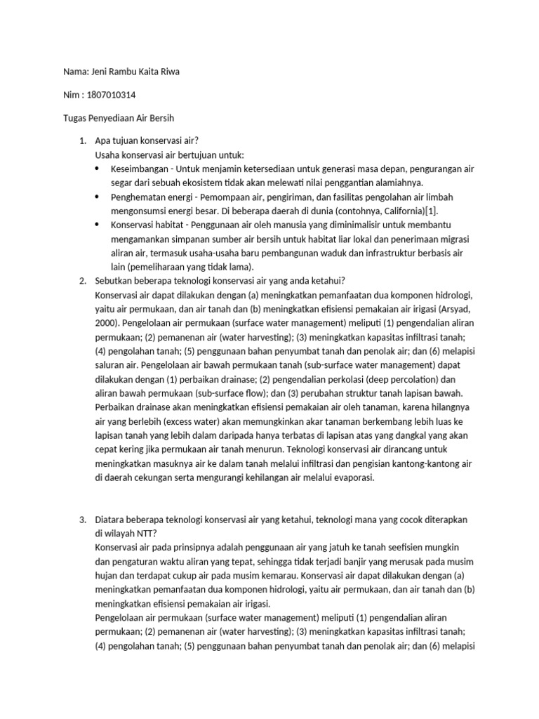 Tugas Individu Jeni Rambu Kaita Riwa. Konservasi Air | PDF