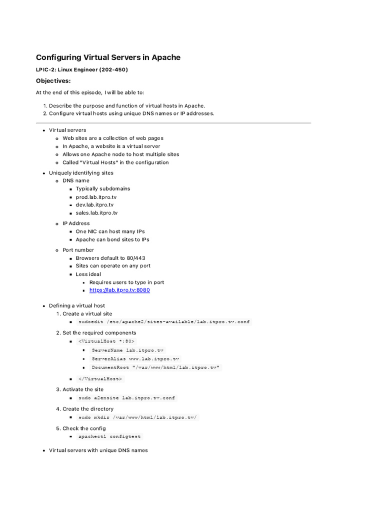Configure Apache Virtual Servers Guide | PDF
