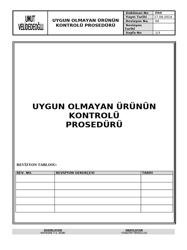 P04 Uygun Olmayan Urunun Kontrolu Proseduru | PDF