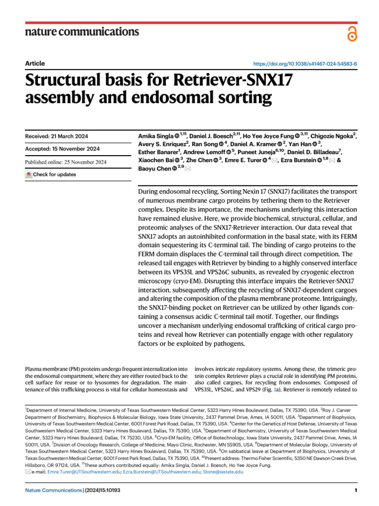 SNX17-Retriever Interaction Mechanism | PDF | Protein–Protein ...