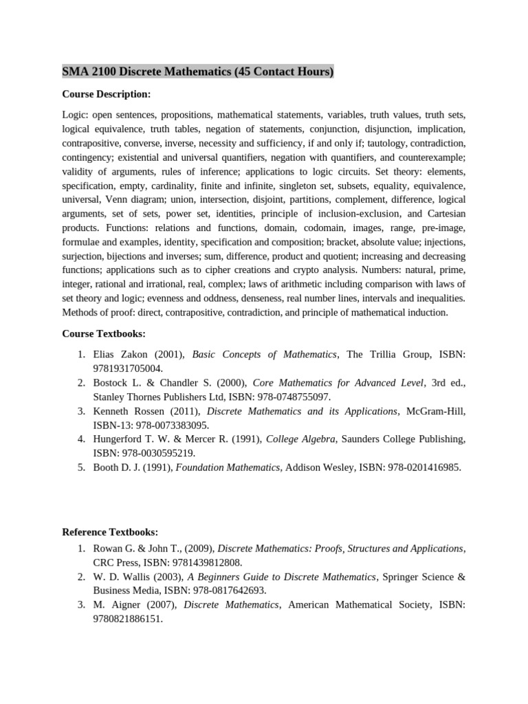 Discrete Mathematics Course Overview | PDF | Function (Mathematics) | Mathematics