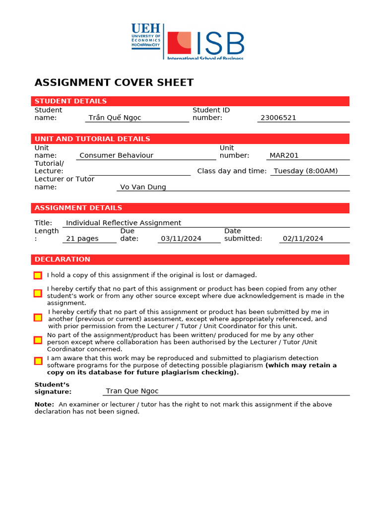 IndividualAssignmentCoverSheet ISB | PDF
