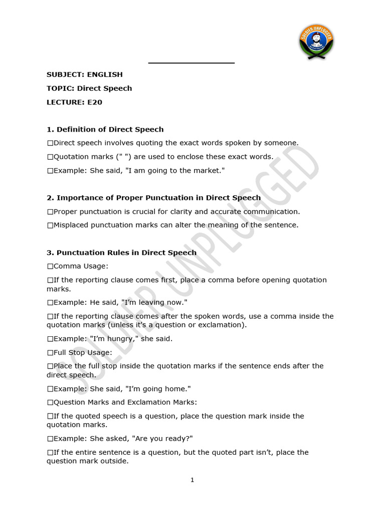E20 Direct Speech Notes 3 | PDF