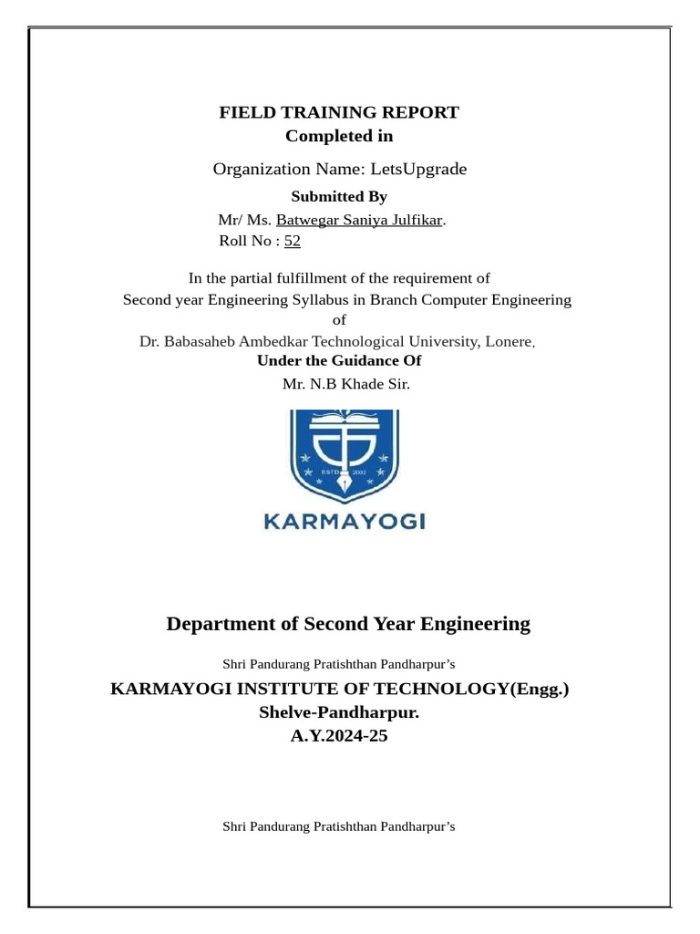 Field Training Report Format-2 | PDF