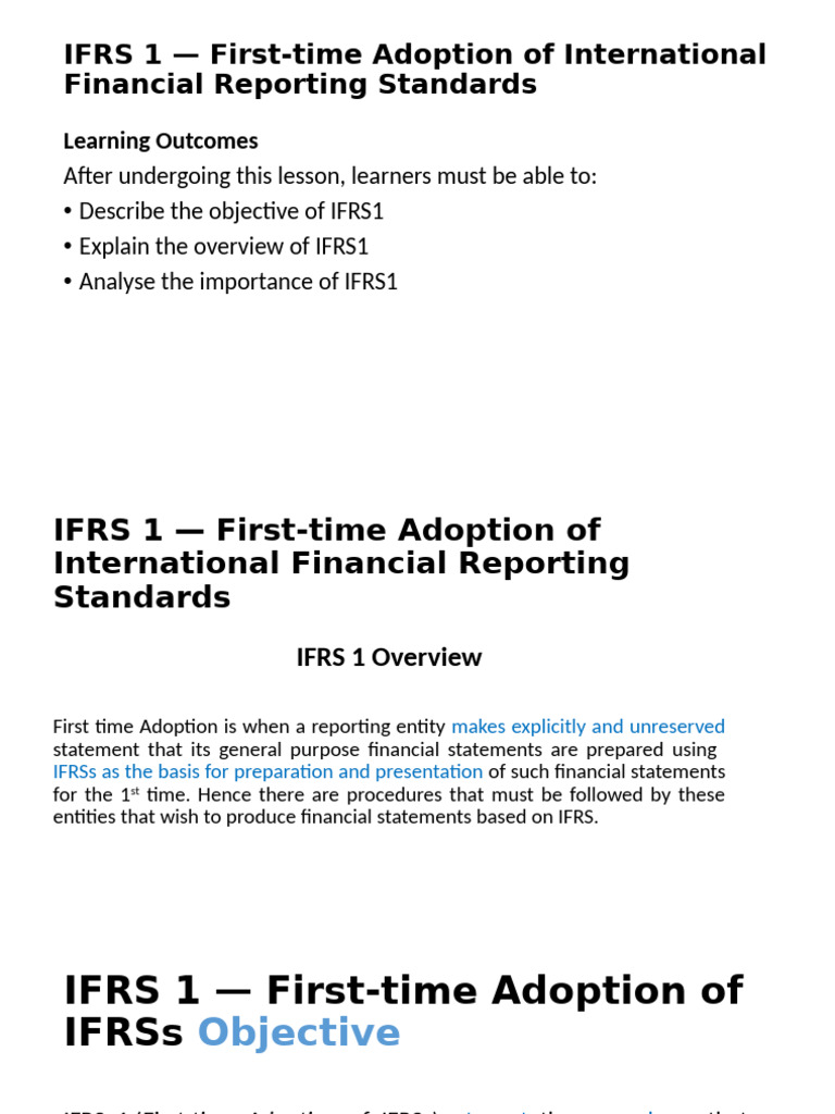 First-Time Adoption of IFRS 1 Guide | PDF | International Financial ...