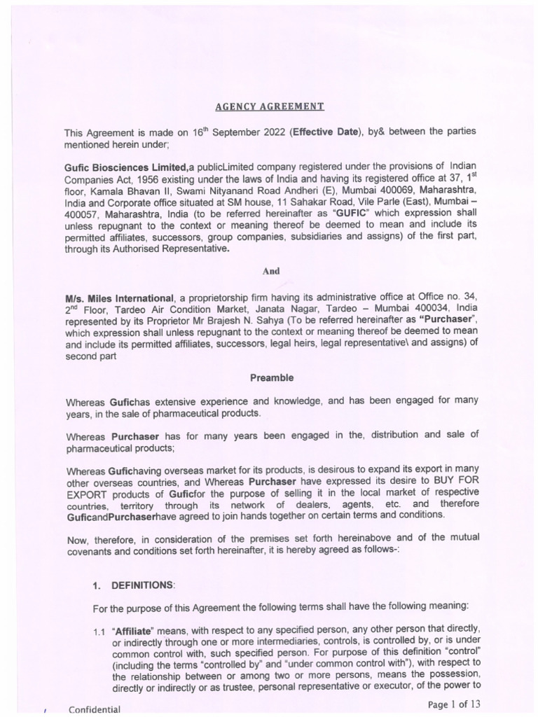 Miles International Agency Agreement | PDF