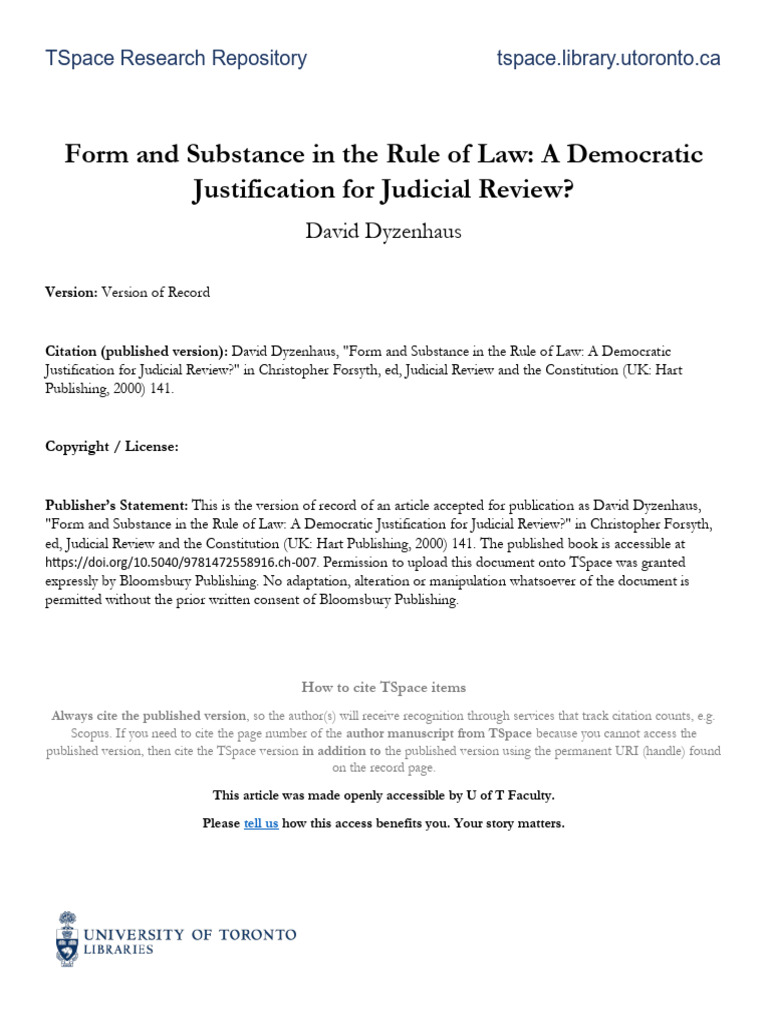 Form and Substance in The Rule of Law - Dyzenhaus | PDF | Rule Of Law ...