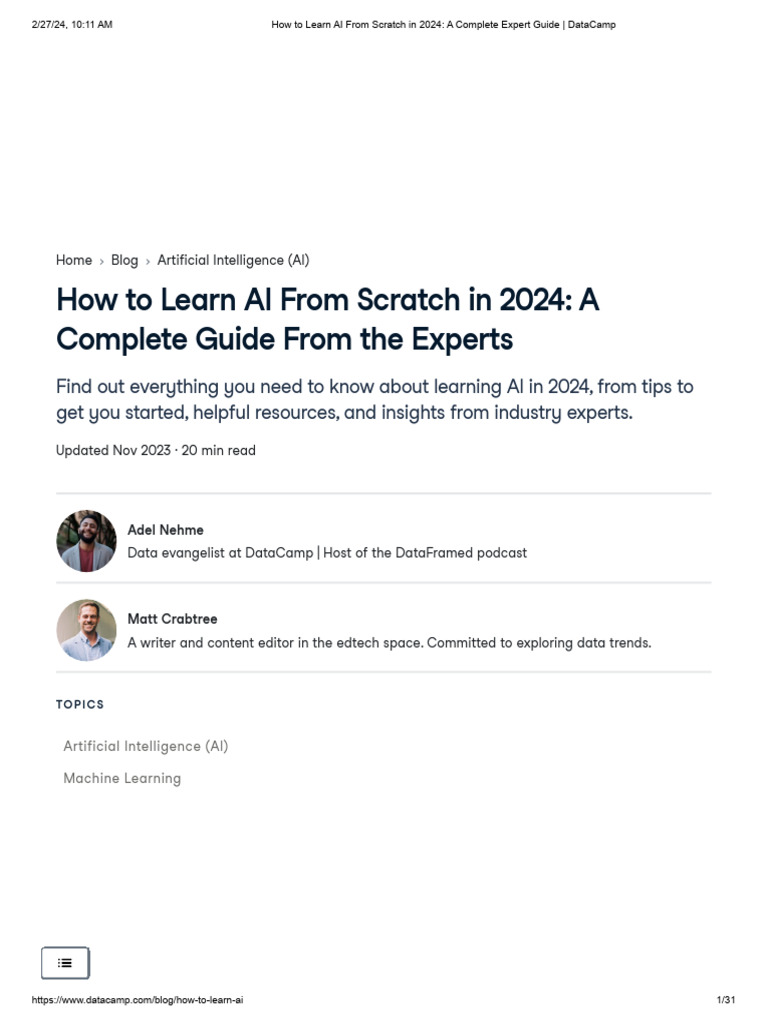 How To Learn AI From Scratch in 2024 - A Complete Expert Guide - DataCamp | PDF | Artificial ...