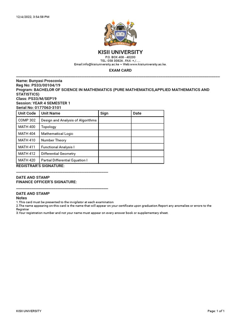 ExamCard-PS33 - 00104 - 19-04 Dec 2022 | PDF