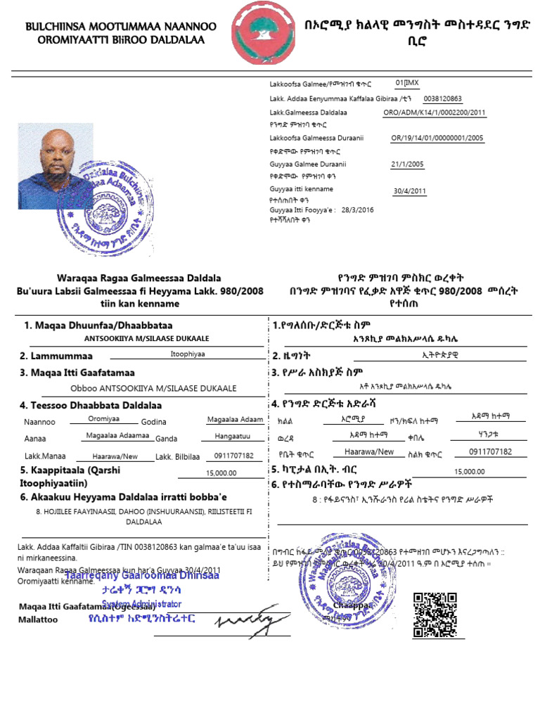 Bulchiinsa Mootummaa Naannoo Oromiyaatti Biiroo Daldalaa: Antsookiiya M ...