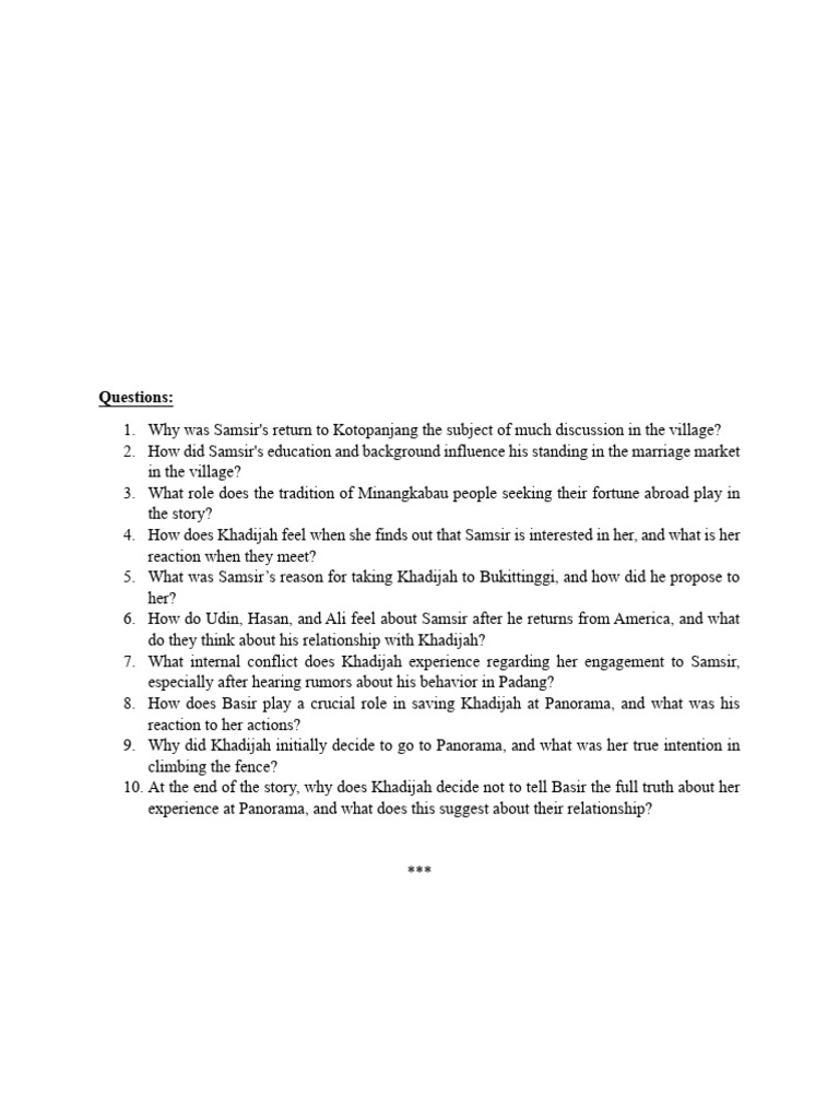 Short Story Questions | PDF