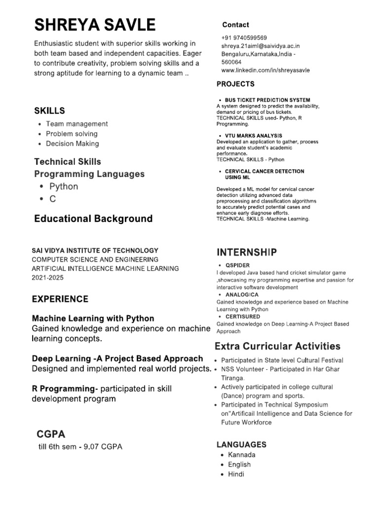 Shreya Resume | PDF