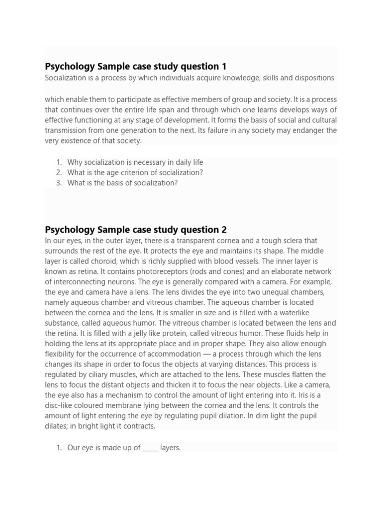 Psychology Sample Case Study Question | PDF | Eye | Retina