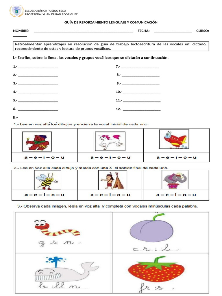Guía de Reforzamiento Lenguaje y Comunicación 1°b | PDF