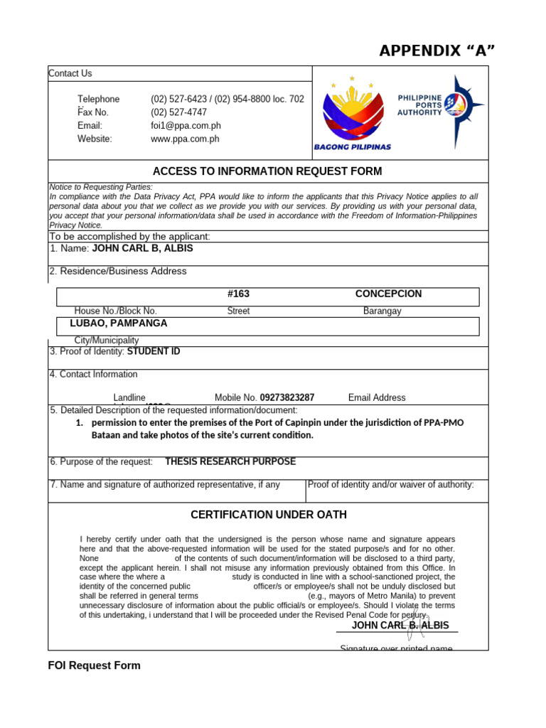 03 FOI Request Form Revised09182023-Letter | PDF | Identity Document ...