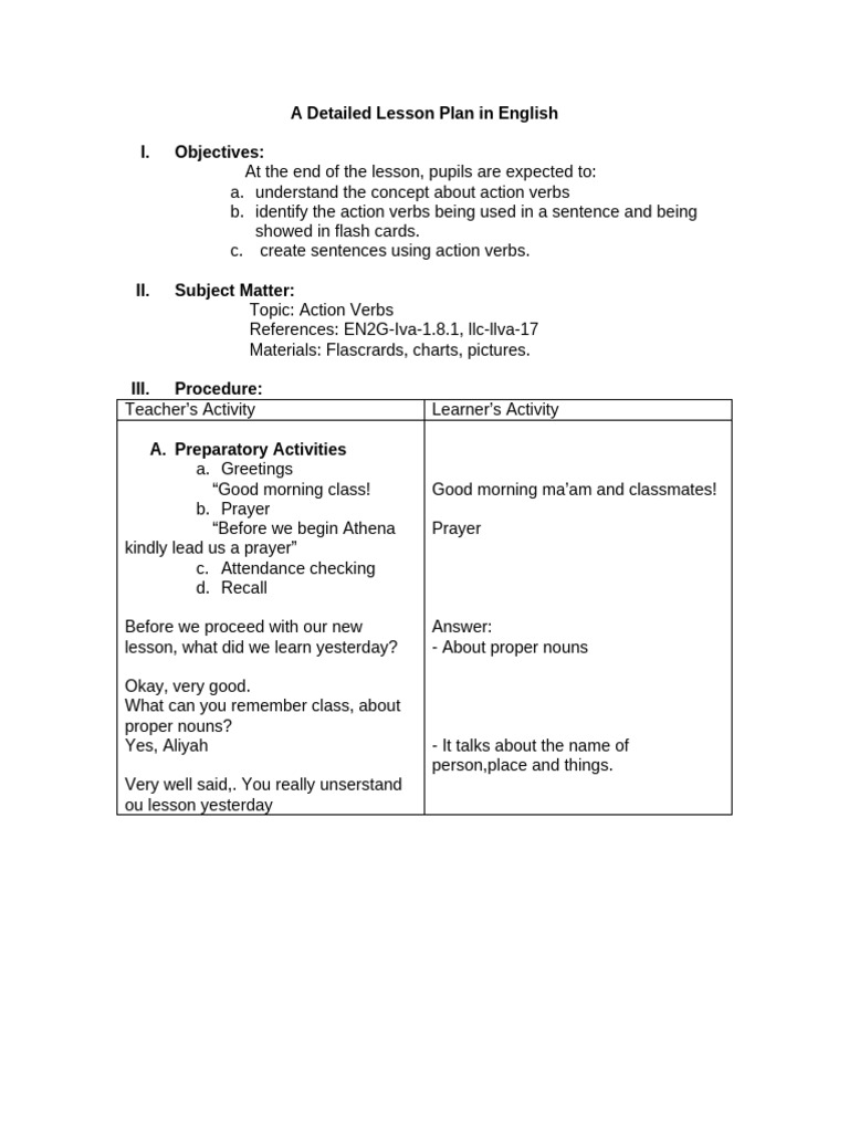 A Detailed Lesson Plan in English | PDF