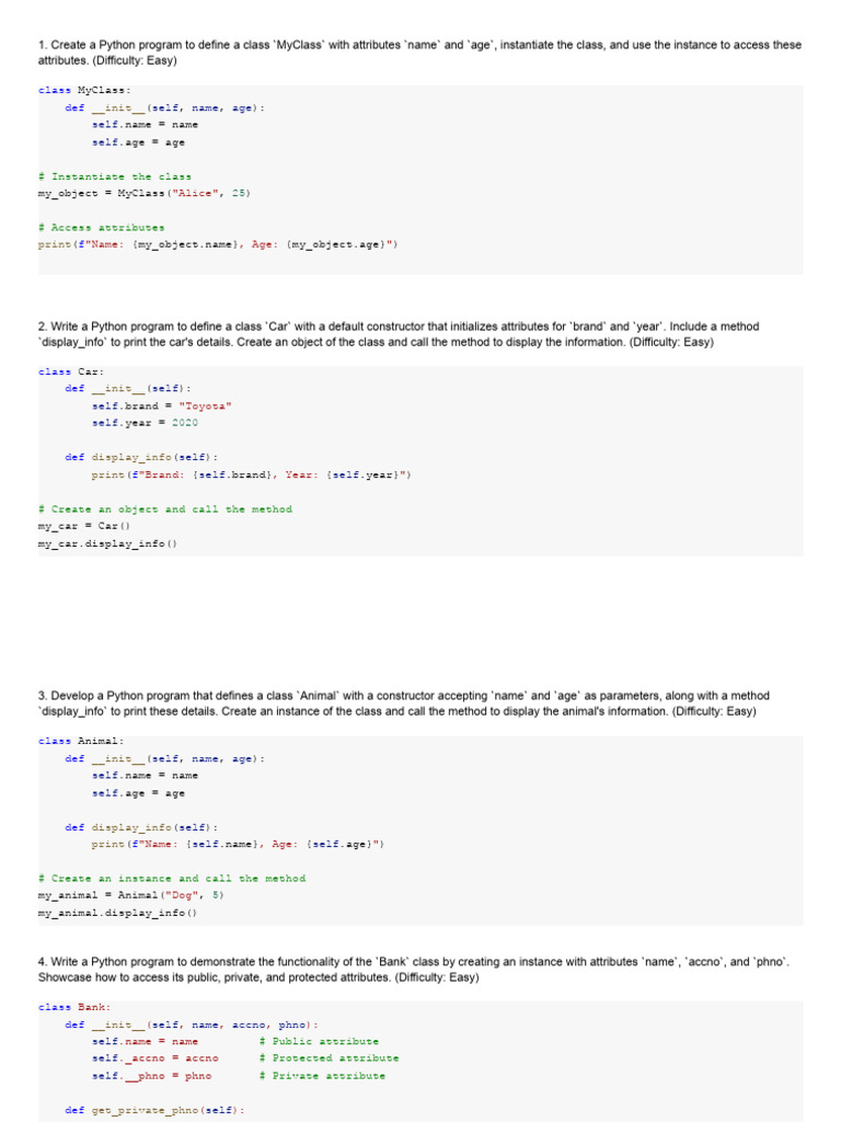 Sample Question Bank | PDF | Class (Computer Programming) | Constructor (Object Oriented ...