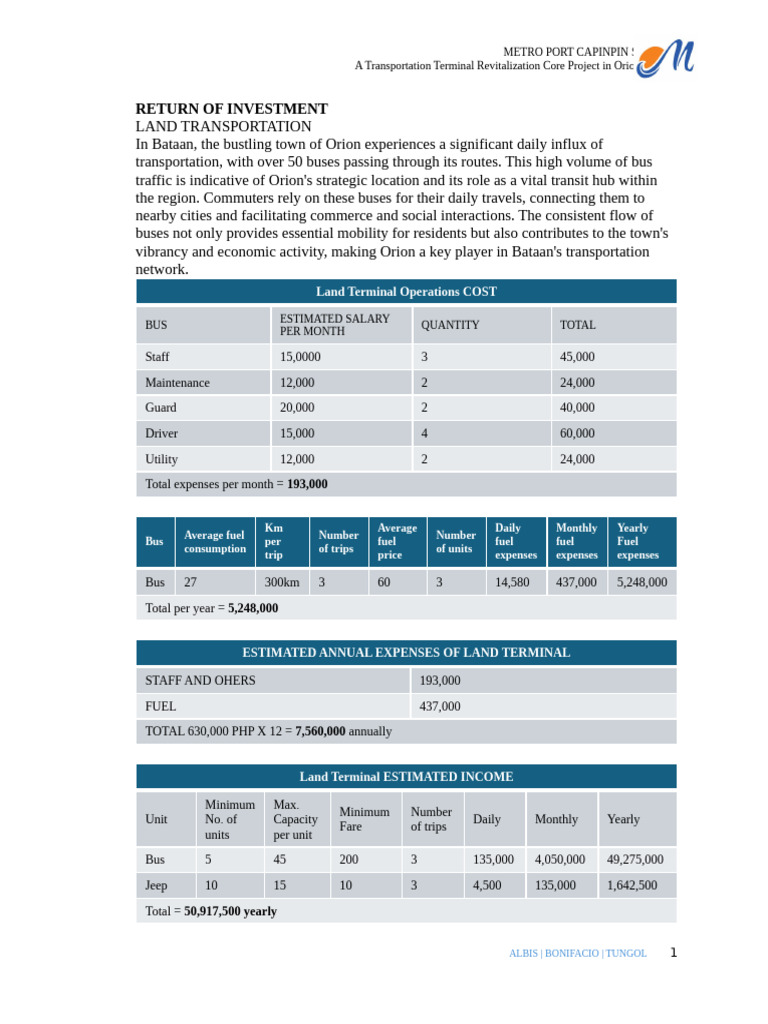 Return of Investment | PDF | Bus | Transport