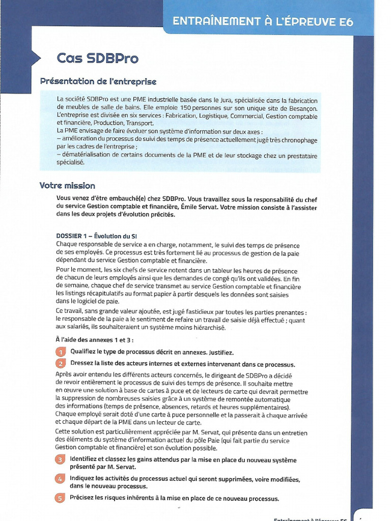 Entrainement Epreuve E6 - Act1 - Cas Sdbpro | PDF