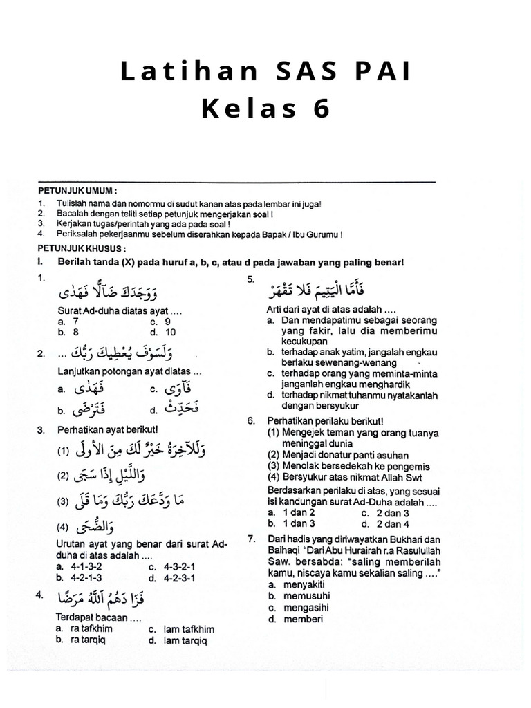 Latihan SAS 1 PAI Kelas 6.pdf | PDF