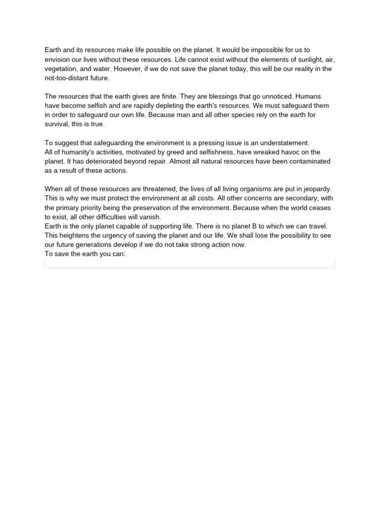 Protect Earth's Finite Resources | PDF