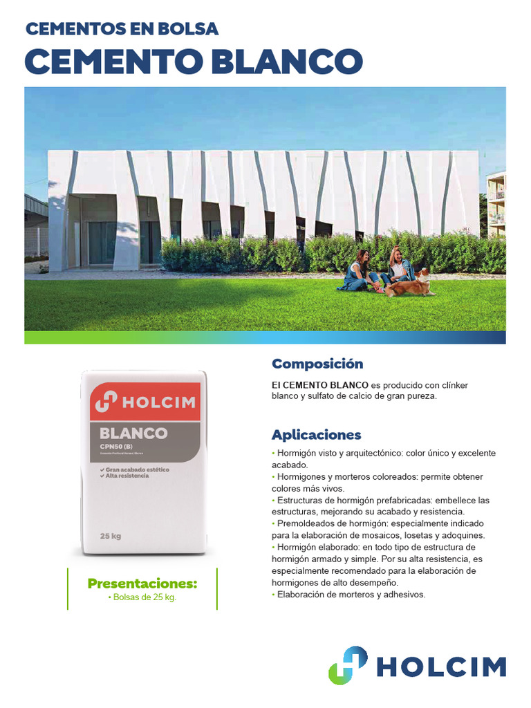 HOLCIM ARG - Ficha - Cemento - Blanco - Bolsa | PDF | Cemento | Hormigón
