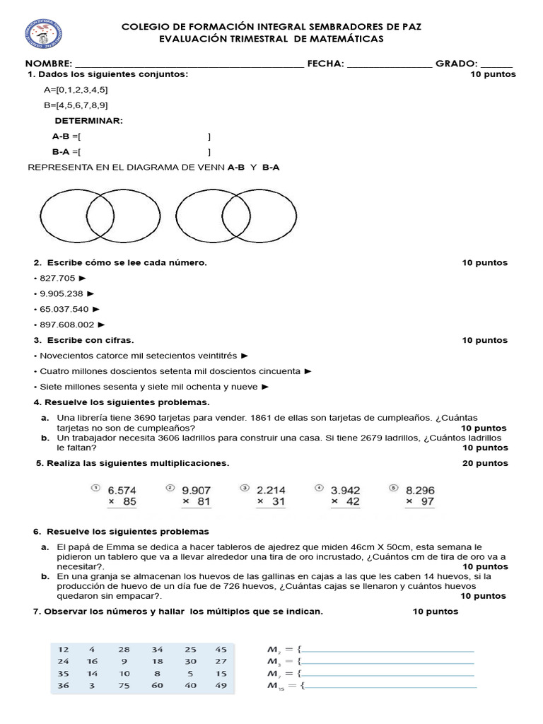 Evaluaciòn Math 4 | PDF