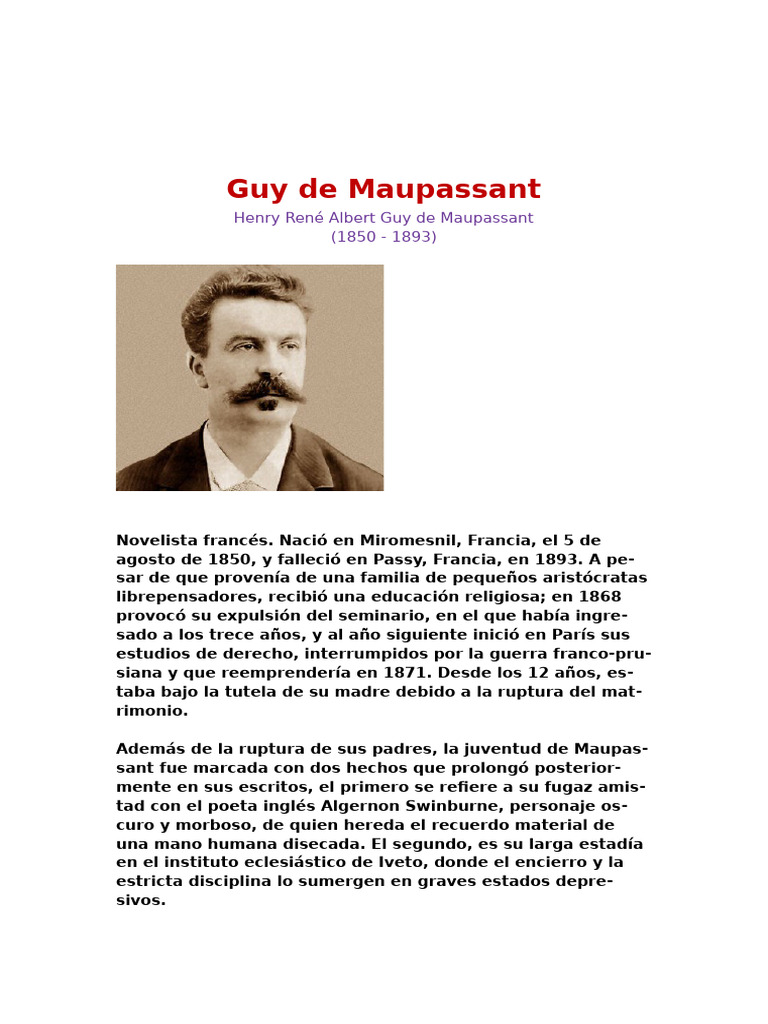 Biografía de Guy de Maupassant | PDF | Guy De Maupassant
