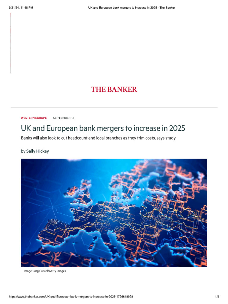 UK and European Bank Mergers To Increase in 2025 - The Banker | PDF