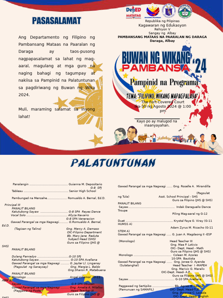 Program - PAMPINID NA PALATUNTUNAN 2024 | PDF