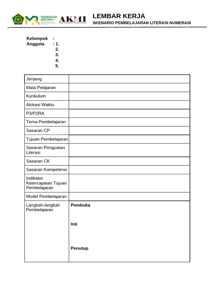 Template Skenario Pembelajaran Numerasi 2024 | PDF
