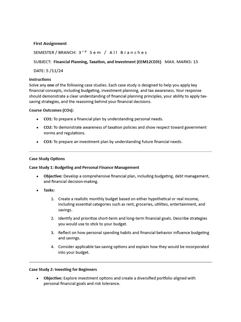 Assignment 1pdf Pdf Investing Financial Plan 