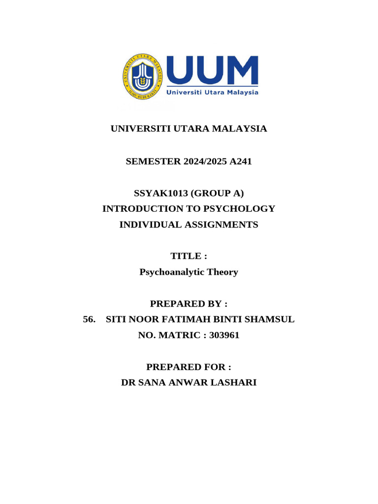 ITP Individual Assignment | PDF | Id | Psychoanalysis