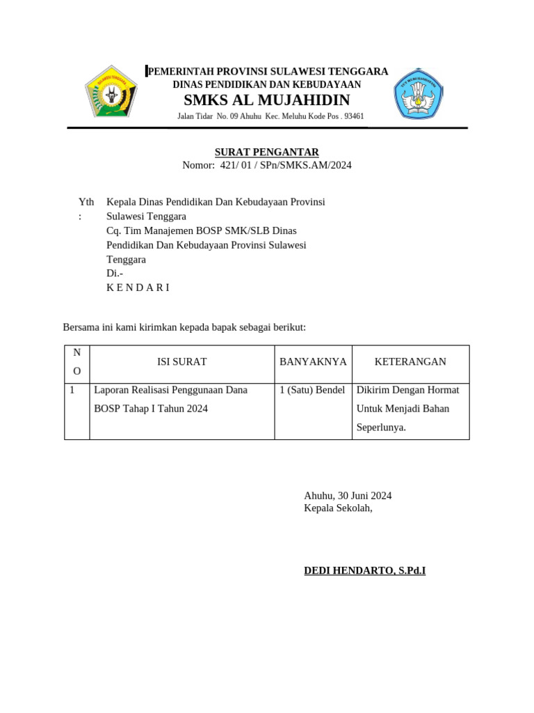 Surat Pengantar Bos SMK | PDF