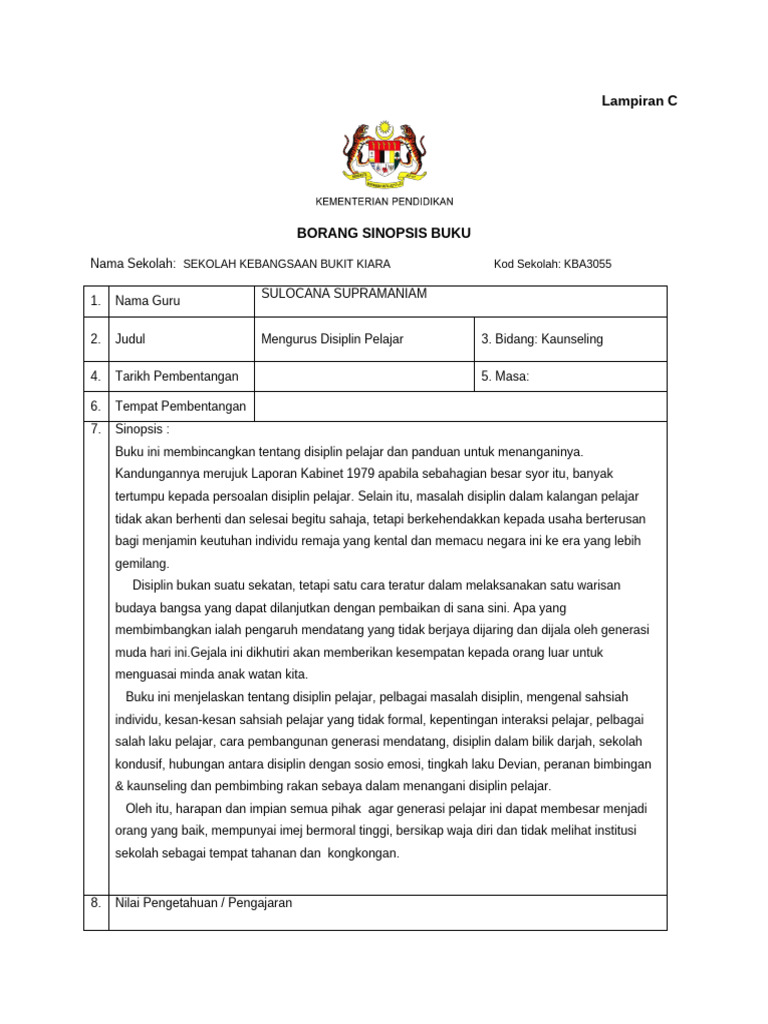 Sinopsis Buku Mengurus Disiplin Pelajar | PDF