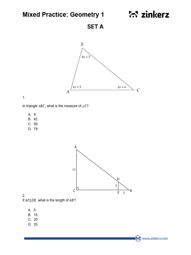 Mixed Practice - Geometry 1 - A | PDF