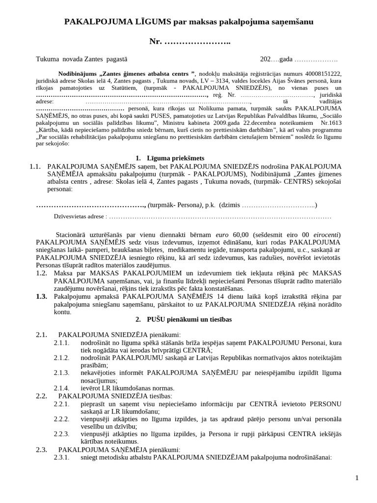 Maksas Pakalpojuma Ligums 1 | PDF