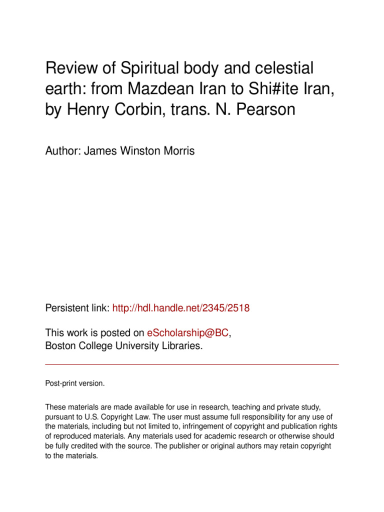 Corbin Spiritual Body Celestial Earth | PDF | Islamic Philosophy | Mysticism