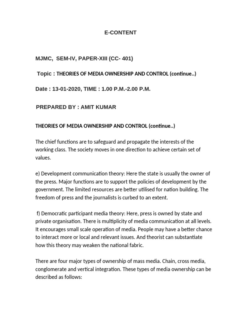 Theories of Media Ownership and Control2 2 | PDF