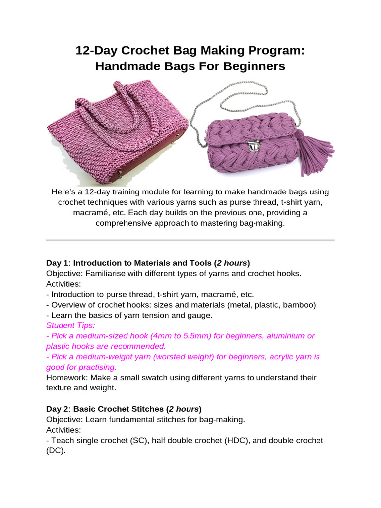 MODULE - 12-Day Crochet Bag Making Program | PDF | Crochet | Yarn