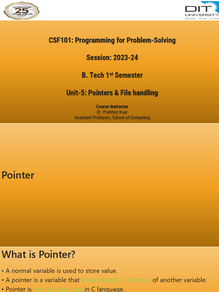 CSF101 Unit-05 | PDF | Pointer (Computer Programming) | Variable (Computer Science)
