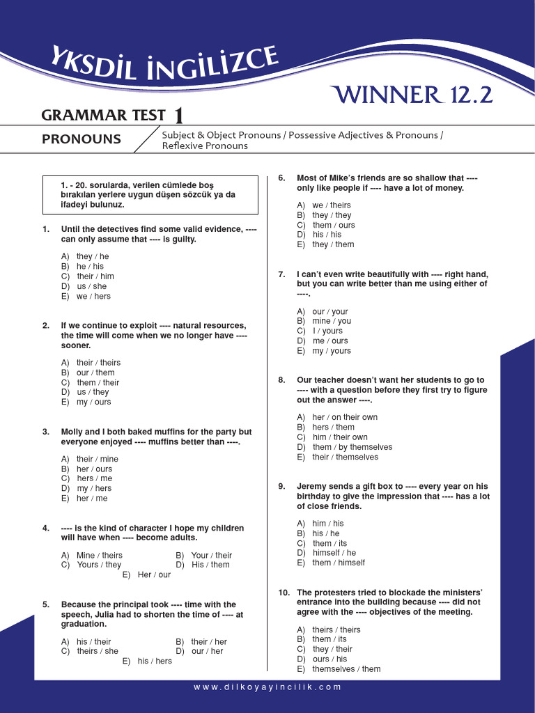 Winner Grammar Test | PDF