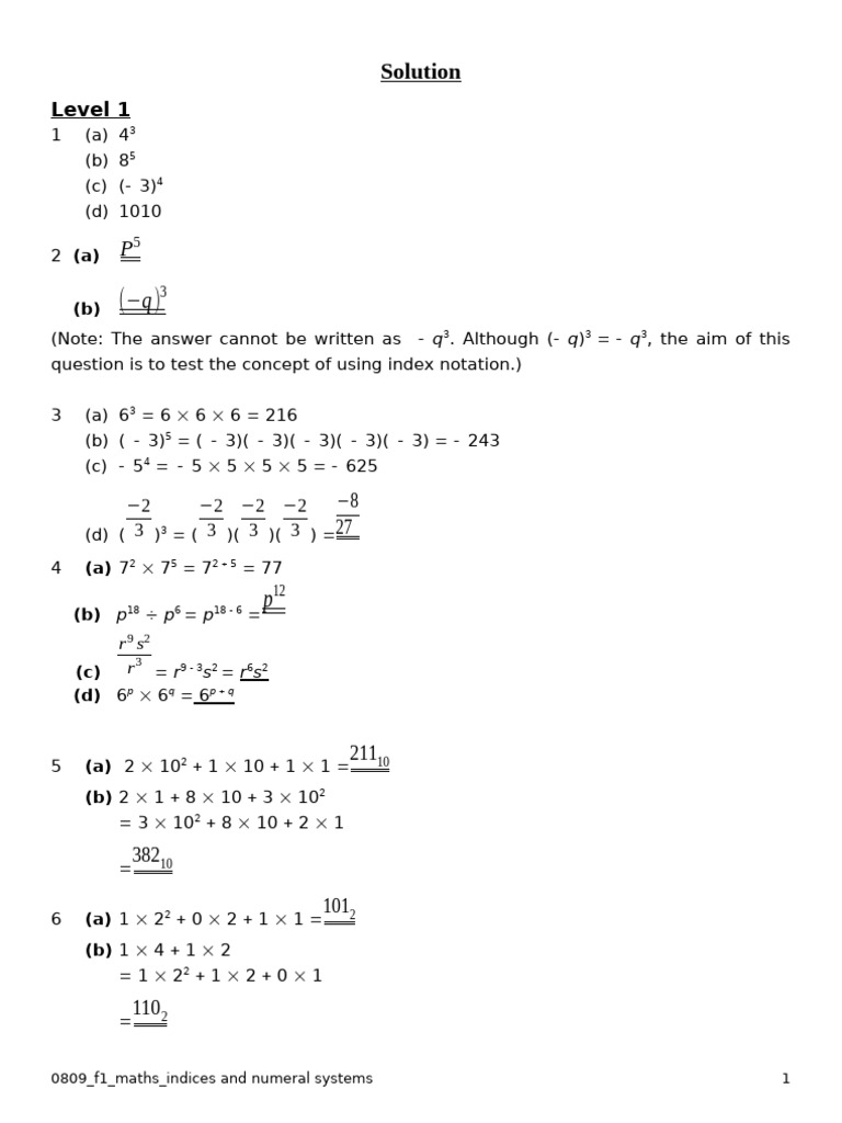 Chapter 3 Indices and Numeral Systems Key | PDF | Mathematical Notation | Notation